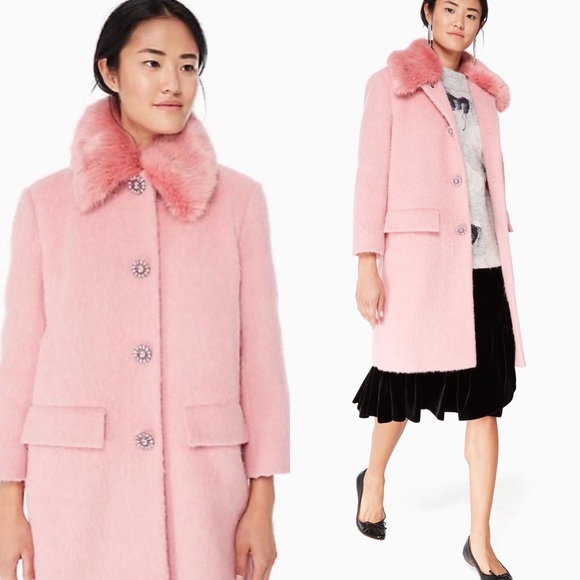 kate spade | Jackets & Coats | Kate Spade Faux Fur Trim Pink Jacket ...